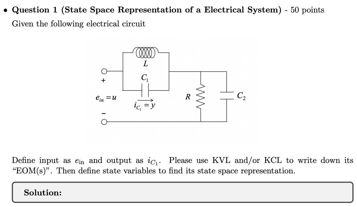 Question 1 (State Space Representation of a | Chegg.com