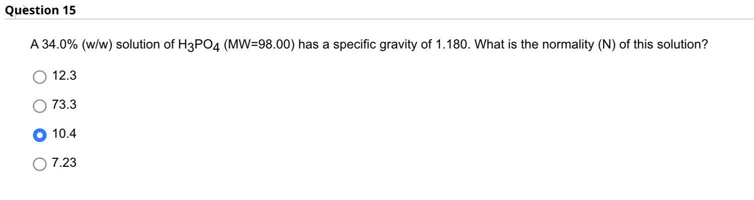 Solved A 34.0%(w/w) solution of H3PO4(MW=98.00 ) has a | Chegg.com