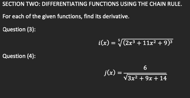 Solved SECTION TWO: DIFFERENTIATING FUNCTIONS USING THE | Chegg.com