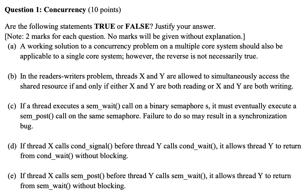 Solved Question 1: Concurrency (10 ﻿points)Are the following | Chegg.com