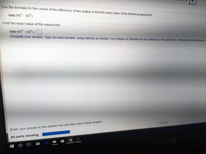 Solved Use the formula for the cosine of the difference of | Chegg.com