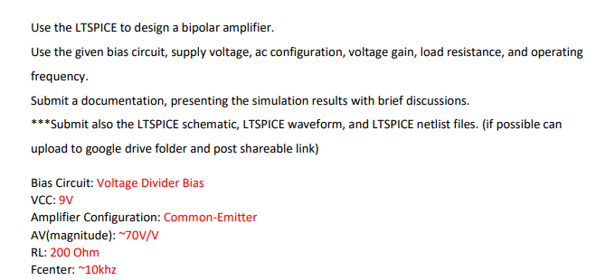 Solved Use the LTSPICE to design a bipolar amplifier. Use | Chegg.com