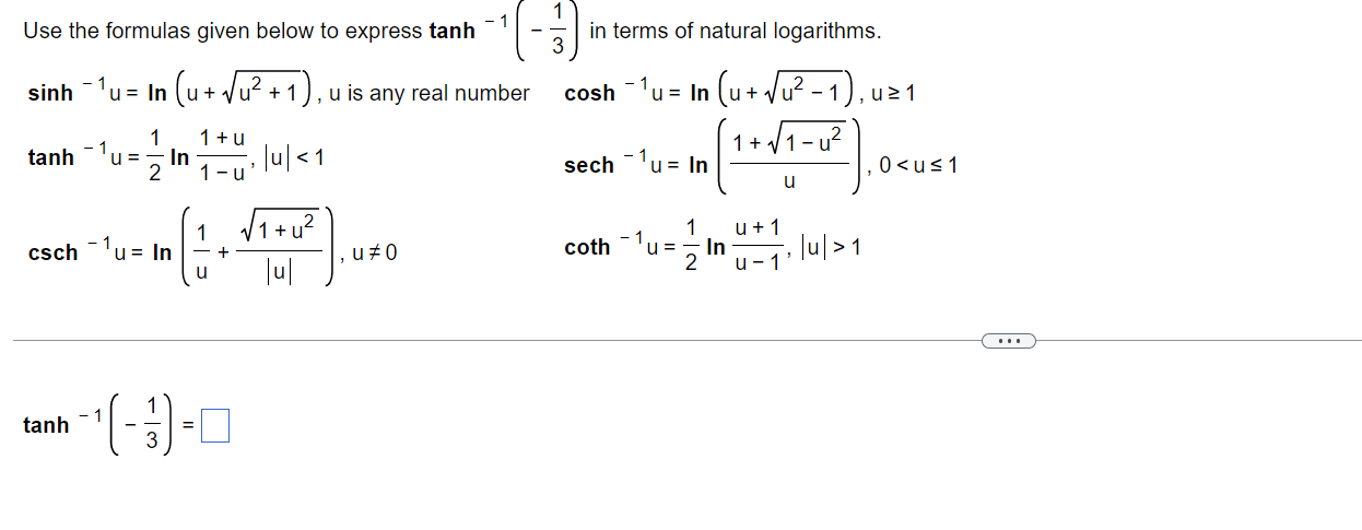 Solved Use the formulas given below to express tanh sinh - | Chegg.com