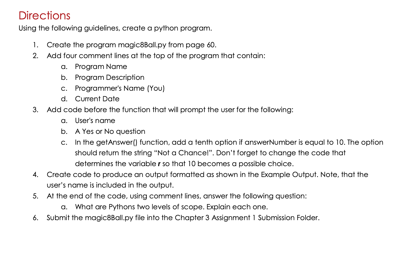 Solved Directions Using the following guidelines, create a | Chegg.com