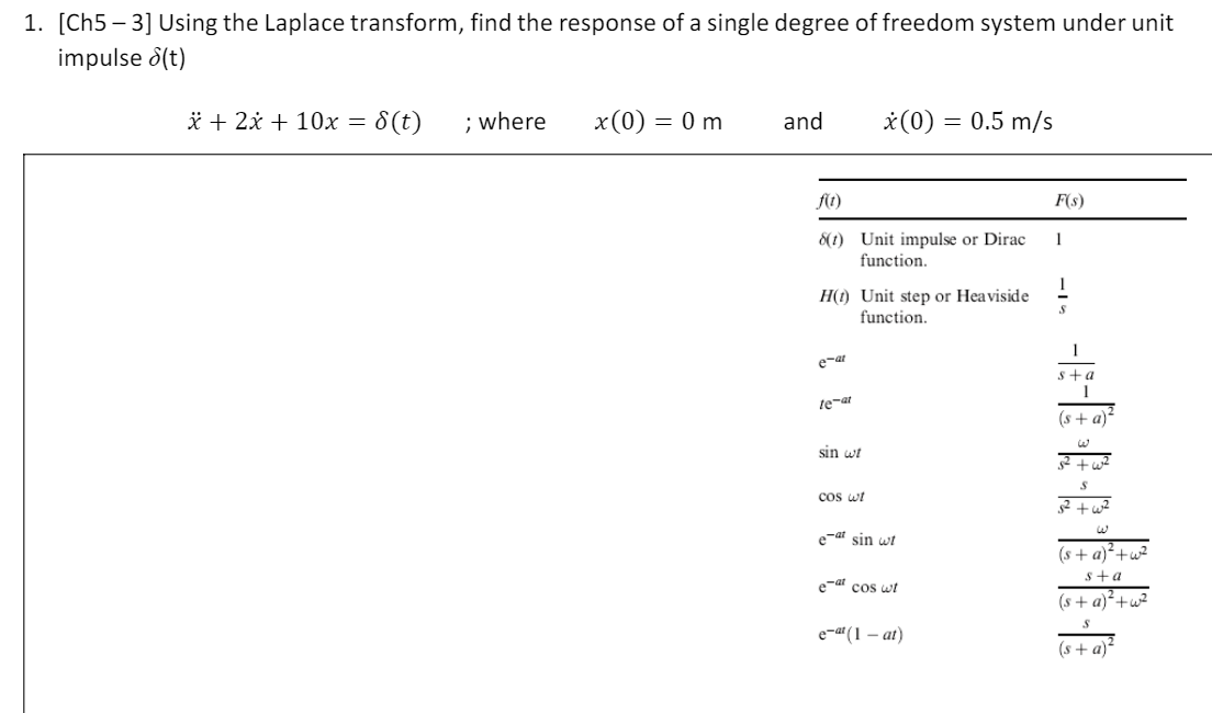 Solved 1. [Ch5 - 3] Using the Laplace transform, find the | Chegg.com