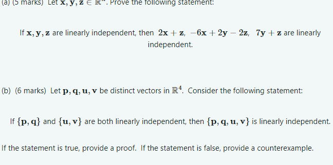 Solved If x,y,z are linearly independent, then | Chegg.com