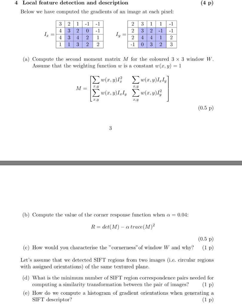 (4 p) 4 Local feature detection and description Below | Chegg.com
