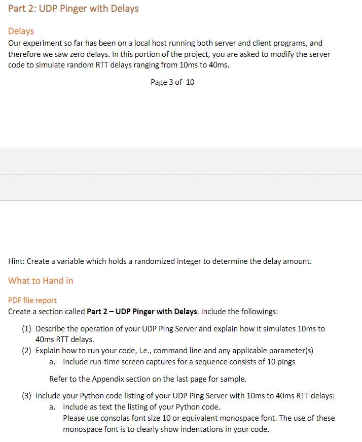 Solved Part 2: UDP Pinger with Delays Delays Our experiment | Chegg.com