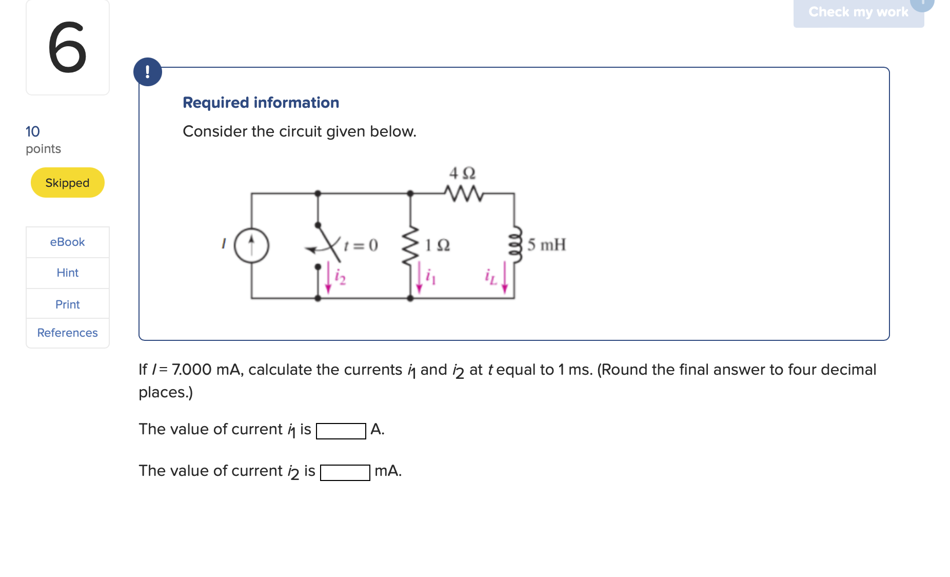 Solved If I=7.000mA, ﻿calculate the currents i1 ﻿and i2 ﻿at | Chegg.com