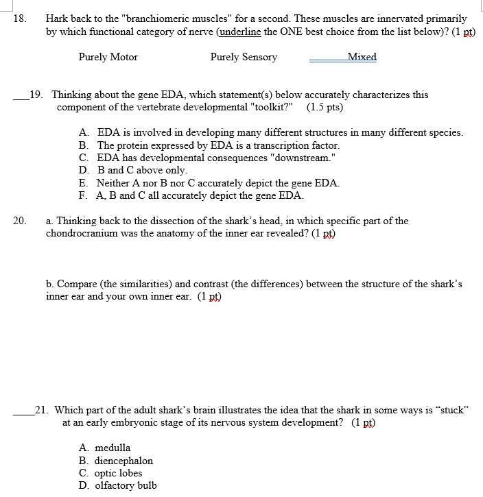 Solved 18. Hark back to the "branchiomeric muscles" for a | Chegg.com