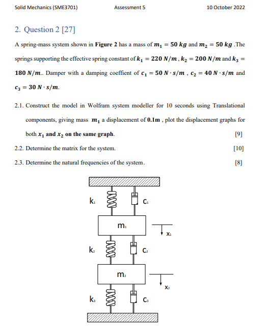 Solved A spring-mass system shown in Figure 2 has a mass of | Chegg.com