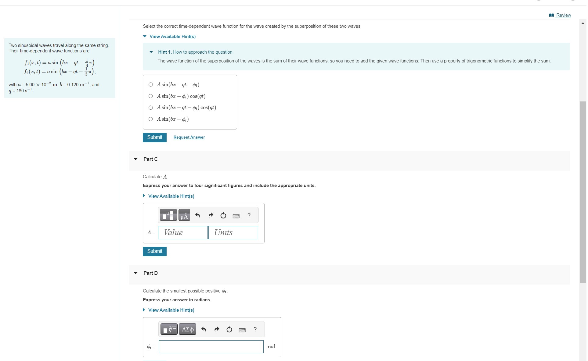Solved Select The Correct Time Dependent Wave Function For