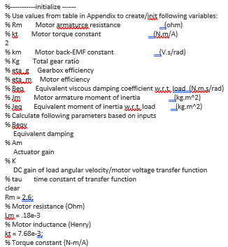 Model a Servo motor system? Make a matlab file that | Chegg.com