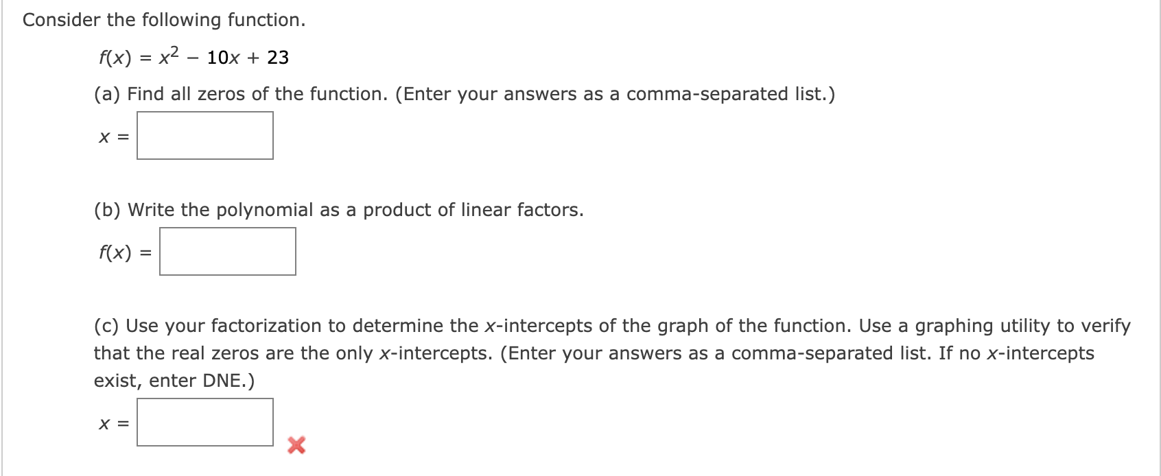 Solved Consider the following function. f(x)=x2−10x+23 (a) | Chegg.com