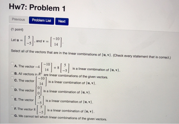 Solved Hw7: Problem 1 Previous Problem ListNext 1 point Let | Chegg.com