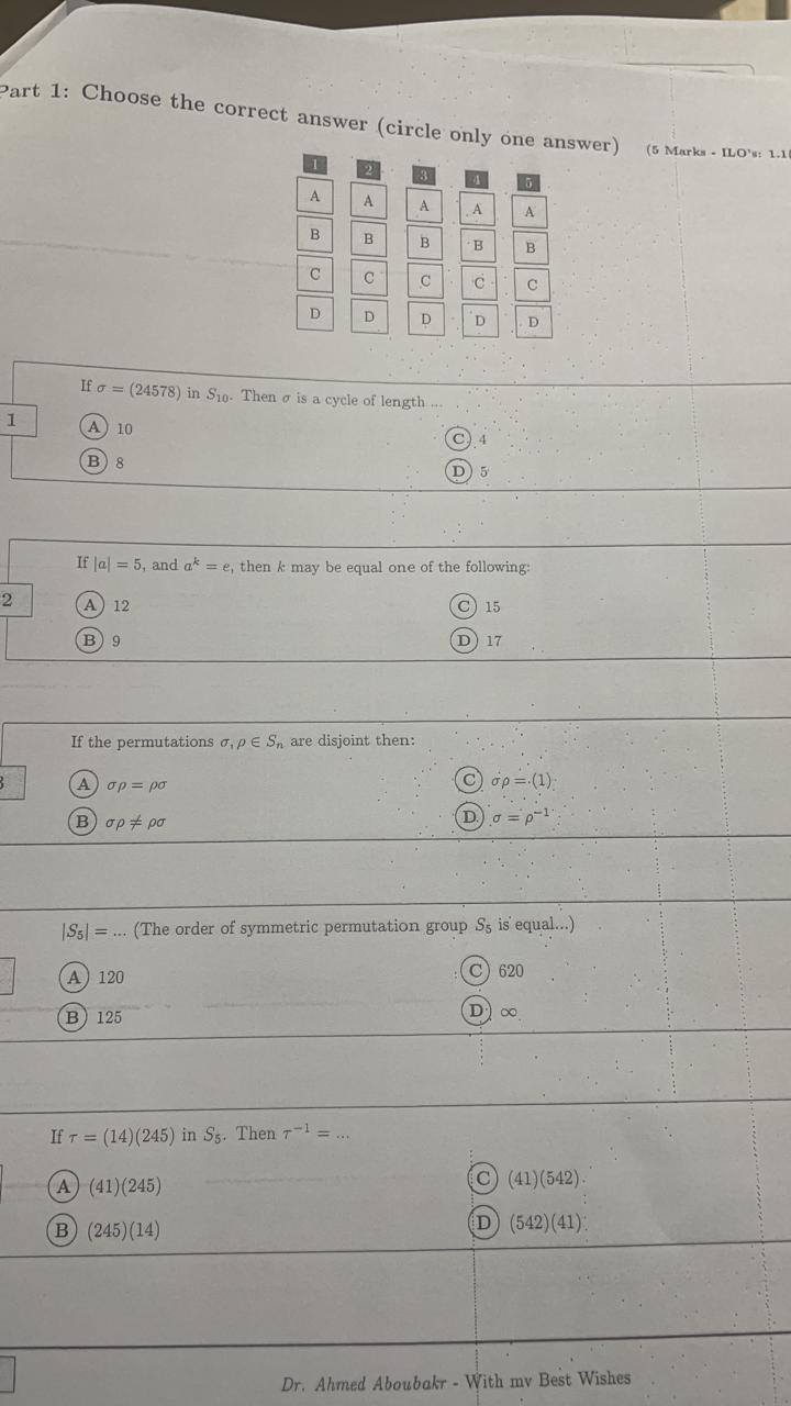 Solved Part 1: Choose the correct answer (circle only one | Chegg.com