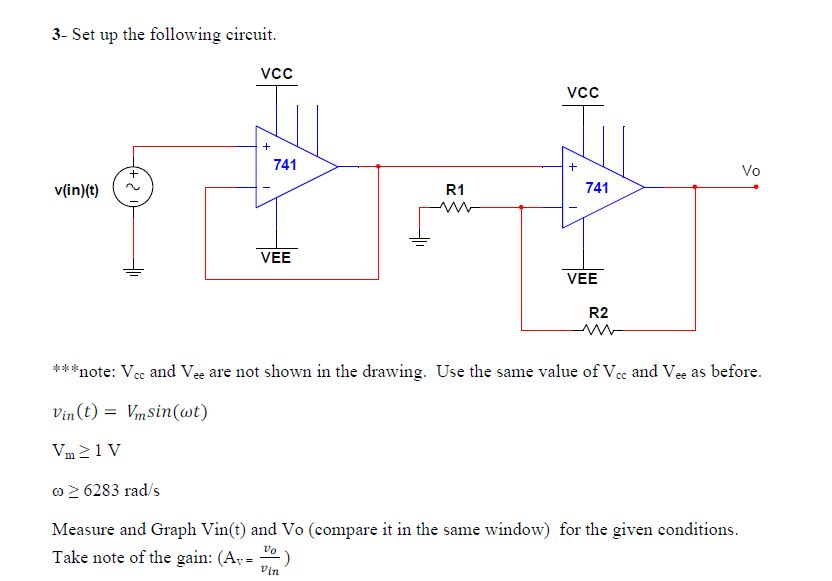 Solved 3- Set up the following circuit. VCC VCC 741 Vo R1 | Chegg.com
