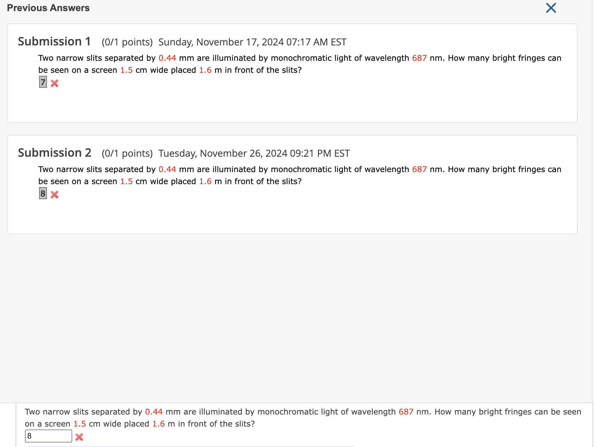 Solved Previous AnswersSubmission 1 (0/1 ﻿points) ﻿Sunday, | Chegg.com
