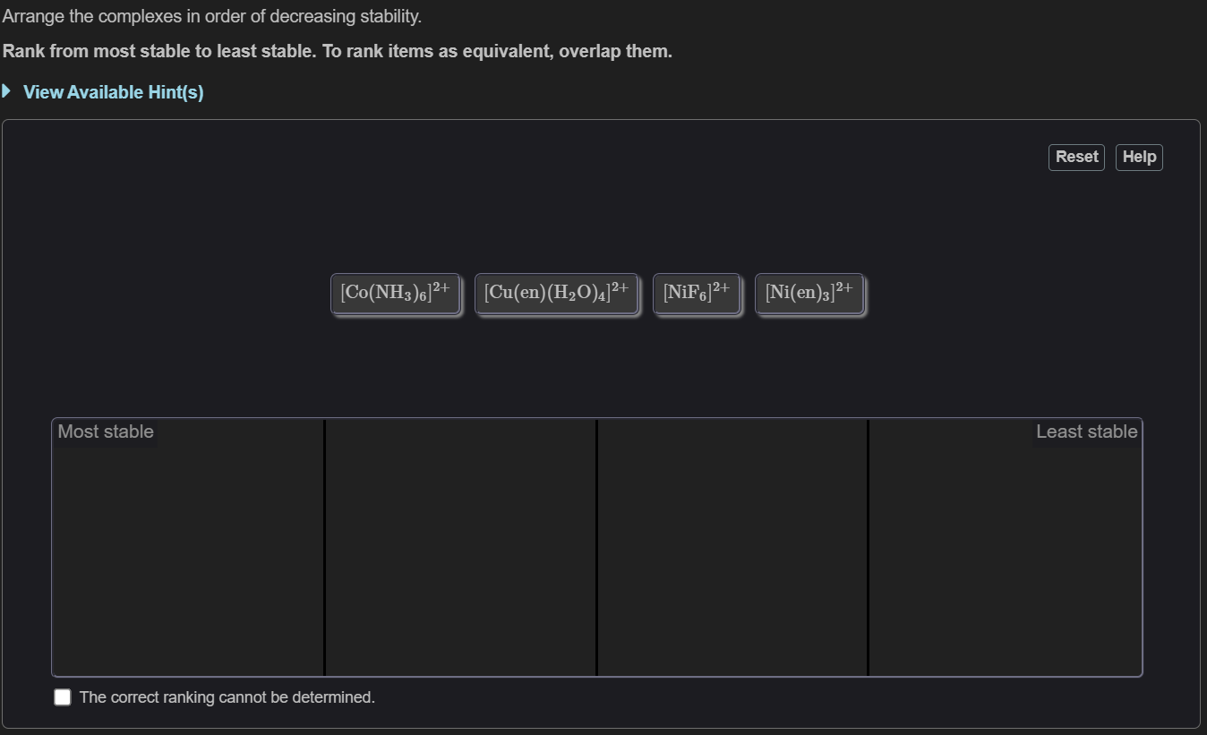 Solved Arrange the complexes in order of decreasing | Chegg.com