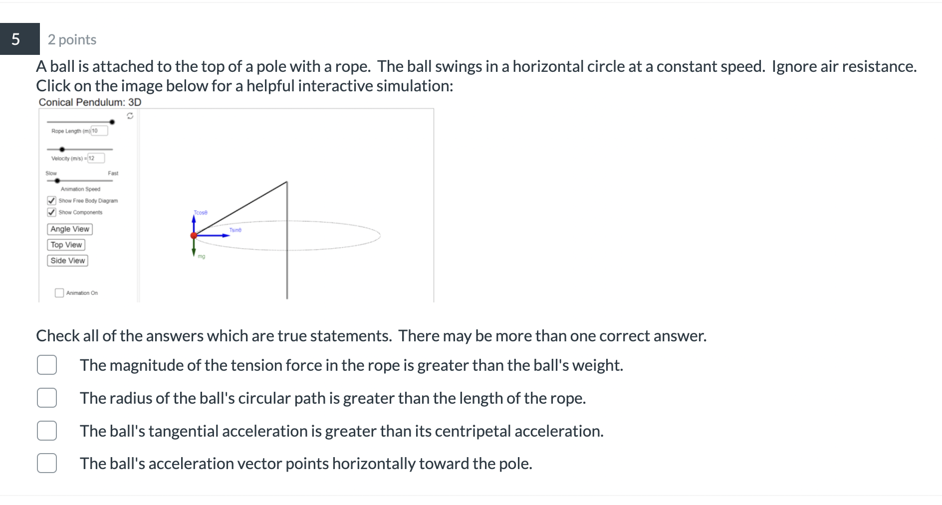 Solved 5 2 points A ball is attached to the top of a pole | Chegg.com