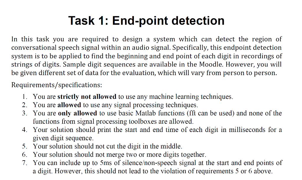 Task 1: End-point detection In this task you are | Chegg.com