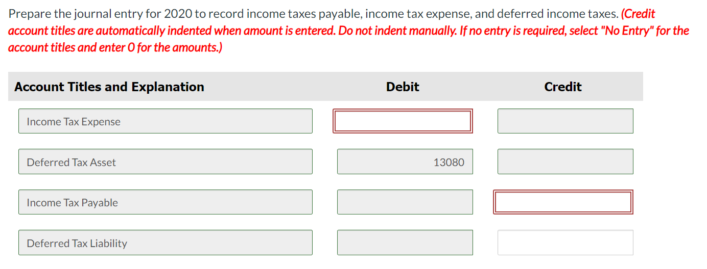 Solved Prepare the journal entry for 2020 to record income | Chegg.com