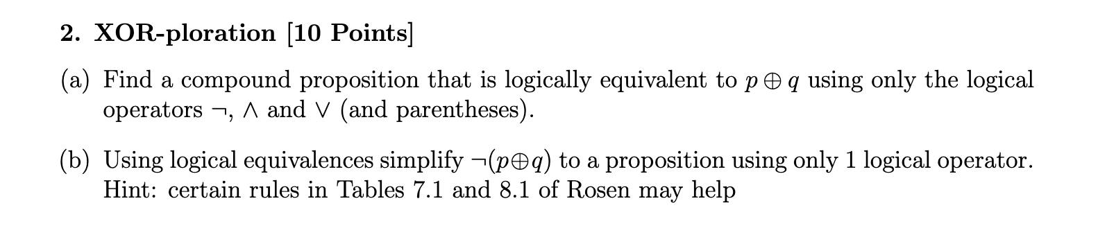 Solved 2. XOR-ploration (10 Points) (a) Find a compound | Chegg.com