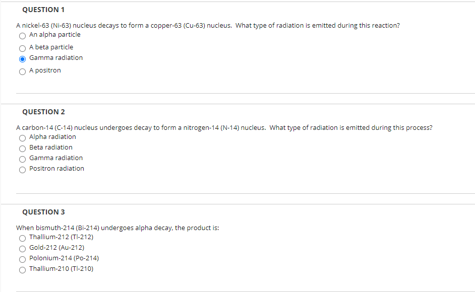 Solved QUESTION 1 A nickel-63 (Ni-63) nucleus decays to form | Chegg.com