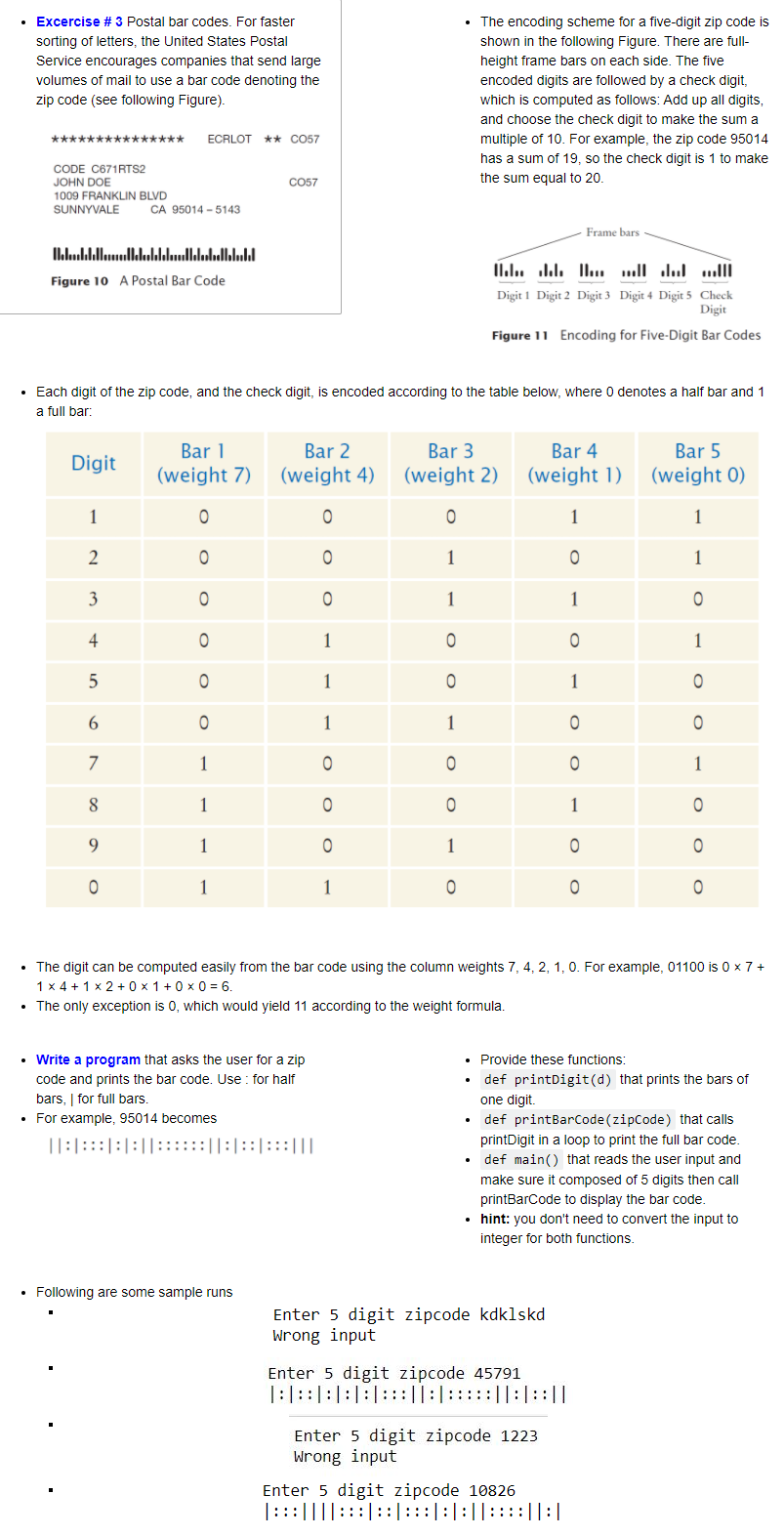 Solved • Excercise #3 Postal bar codes. For faster sorting | Chegg.com