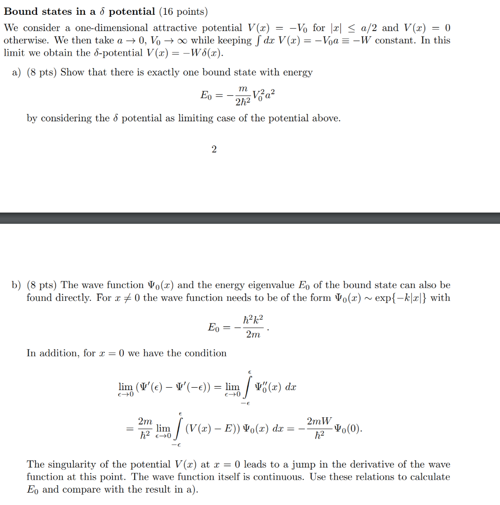 Solved Bound states in a d potential (16 points) We consider | Chegg.com