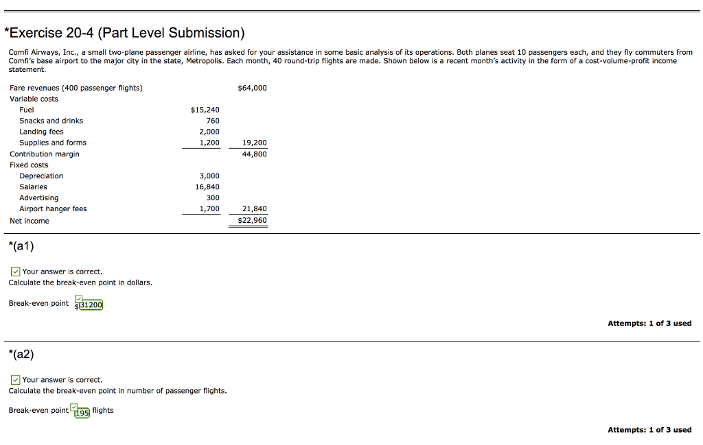 Solved *Exercise 20-4 (Part Level Submission) Comfi Airways, | Chegg.com