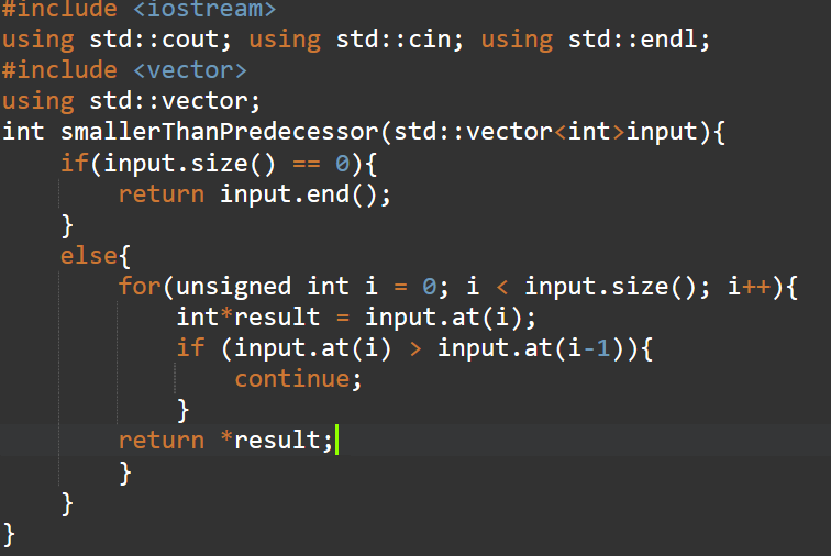 Solved Write a function, named "smallerThanPredecessor”, | Chegg.com