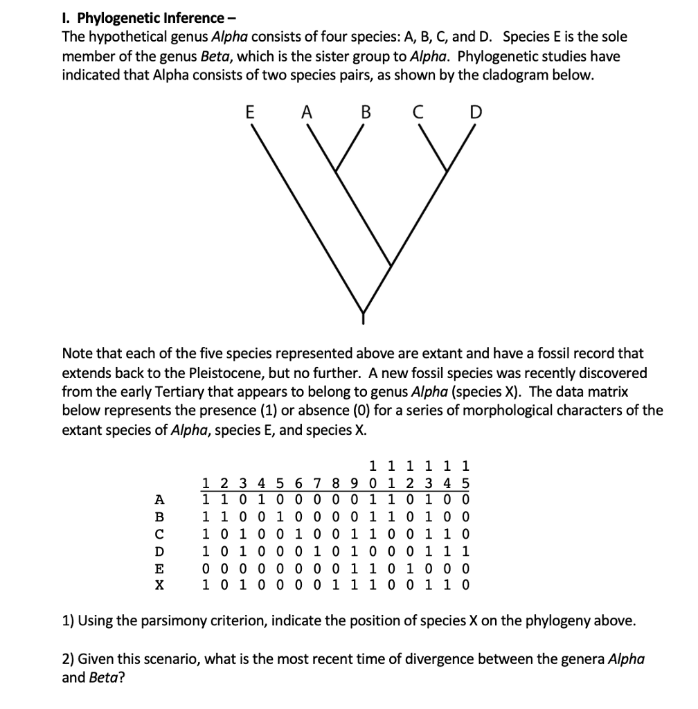 Solved I. Phylogenetic Inference The hypothetical genus | Chegg.com