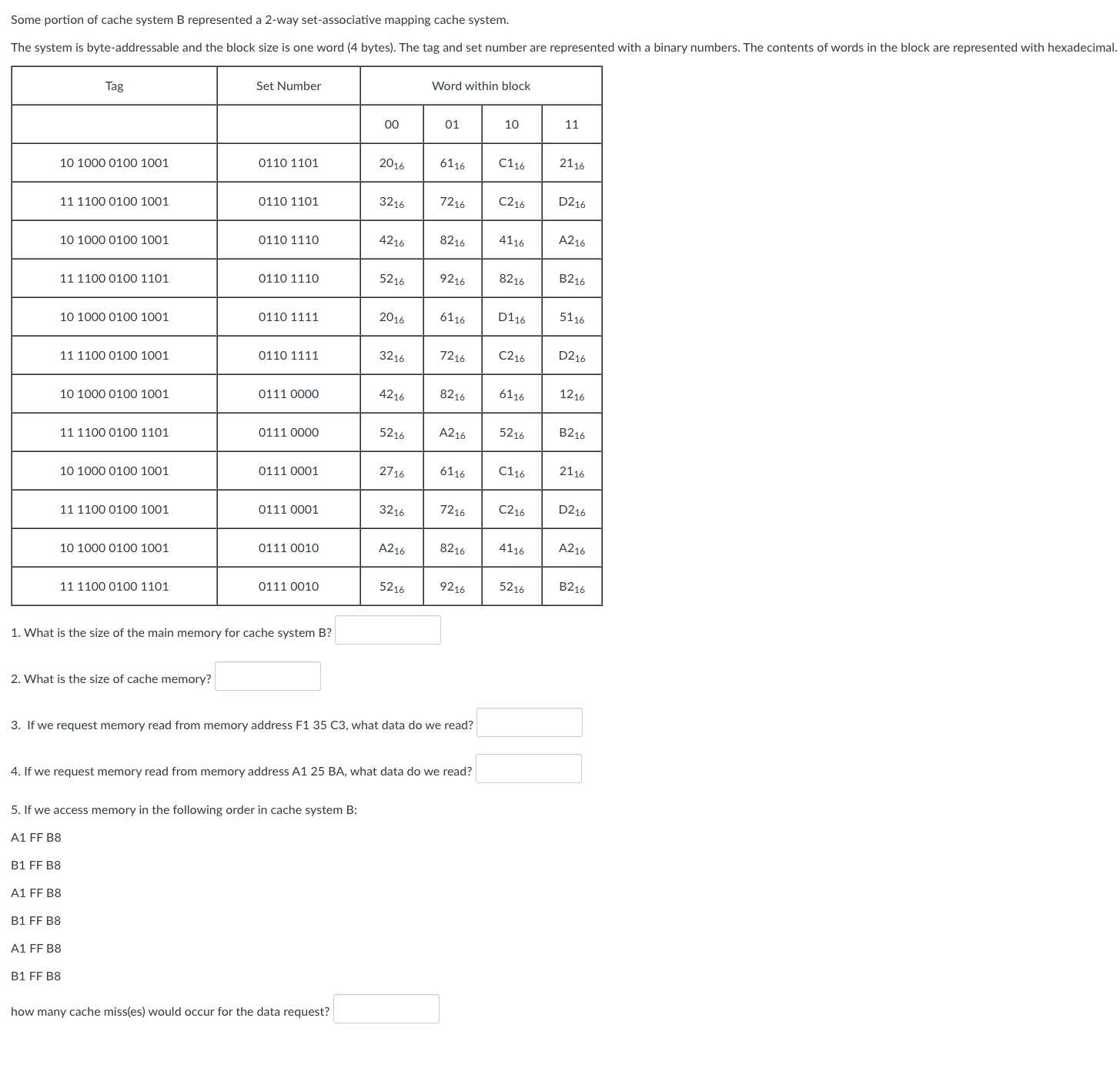 Solved Some portion of cache system B represented a 2-way | Chegg.com