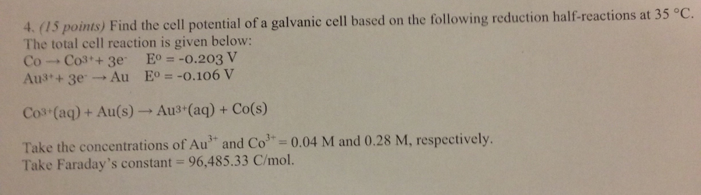 Solved 4. (1 e cell potential of a galvanic cell based on | Chegg.com
