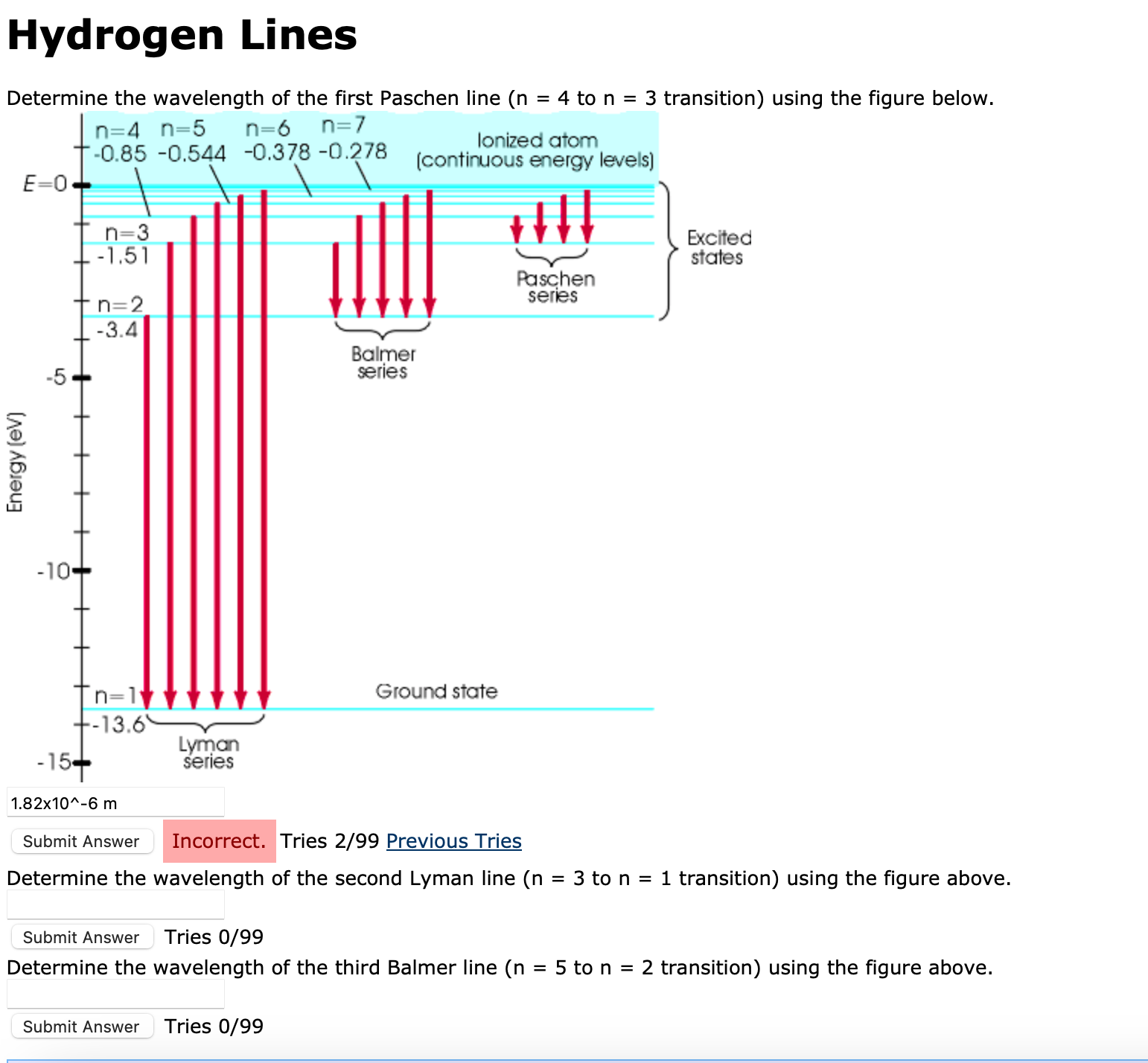 Solved Hydrogen LinesDetermine the wavelength of the first | Chegg.com