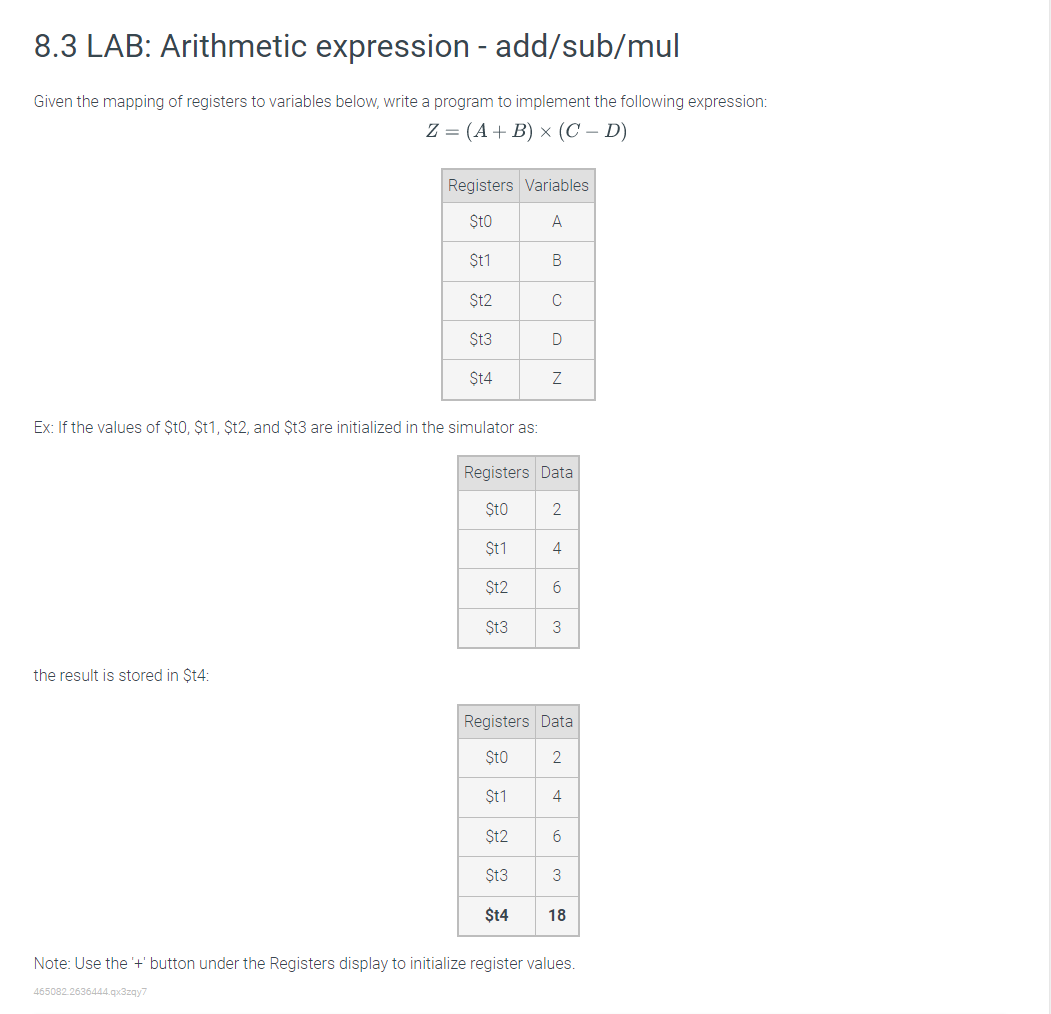 Solved 8.3 LAB: Arithmetic expression - add/sub/mul Given | Chegg.com