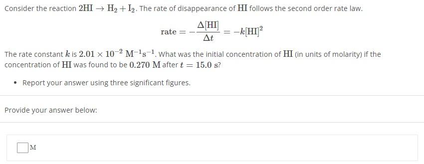 Solved Consider the reaction 2HI → H₂+I₂. The rate of | Chegg.com