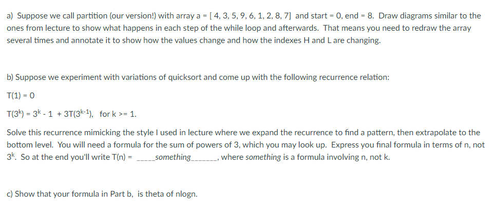 a) Suppose we call partition (our version!) with | Chegg.com