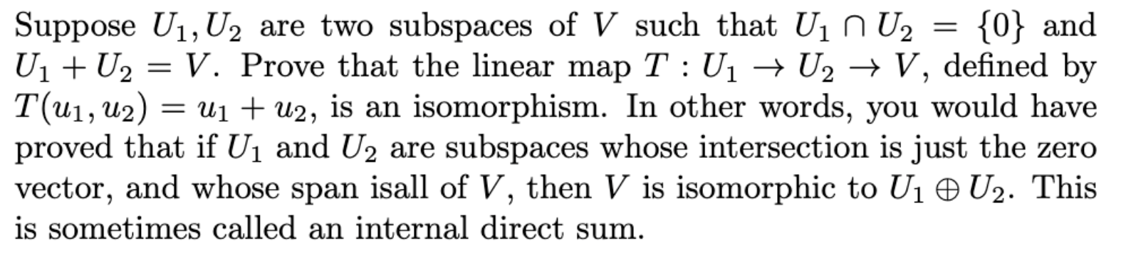 Solved Suppose U1,U2 are two subspaces of V such that | Chegg.com