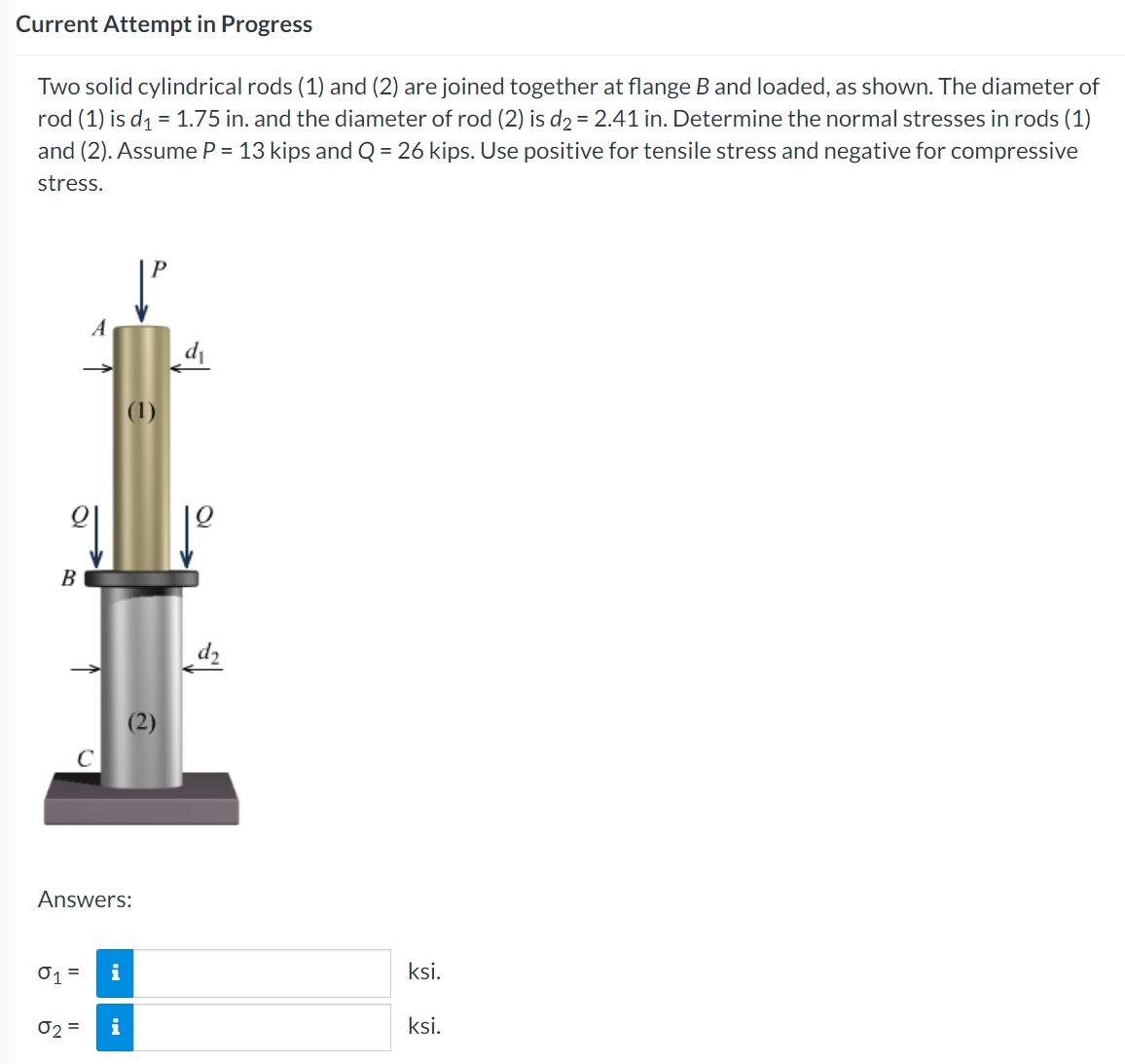 Solved Current Attempt in Progress Two solid cylindrical | Chegg.com