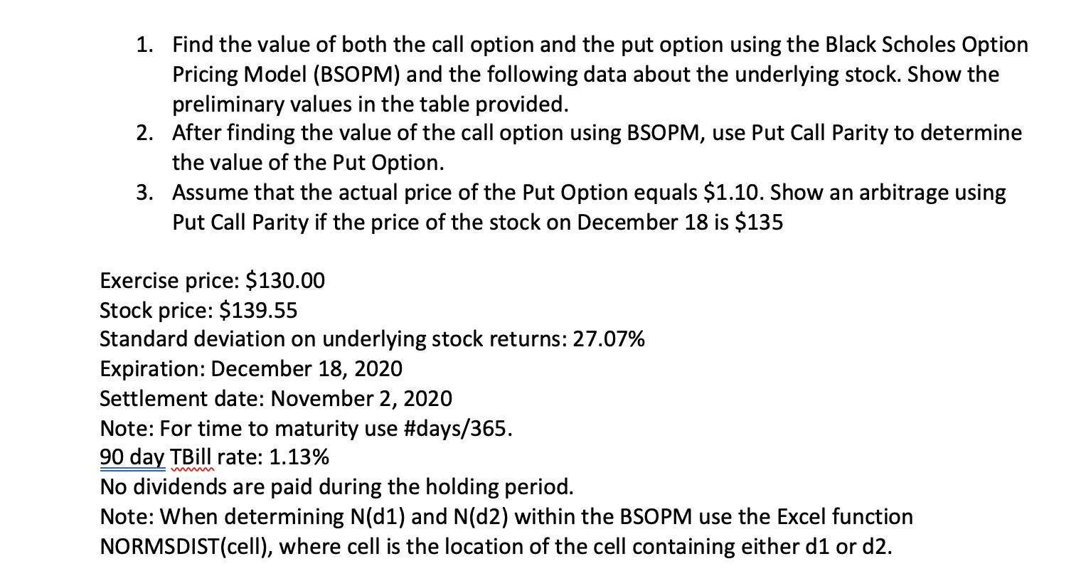 1. Find the value of both the call option and the put | Chegg.com