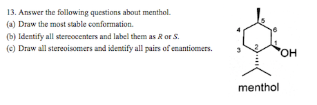Solved 13. Answer the following questions about menthol. (a) | Chegg.com