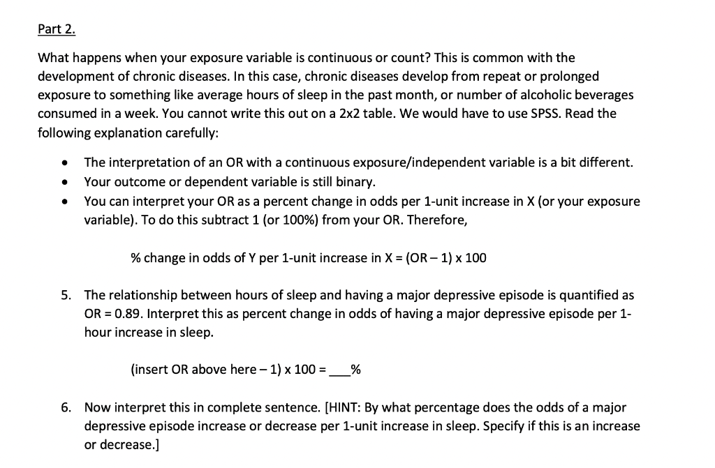 Solved Interpreting odds ratios with a continuous exposure | Chegg.com