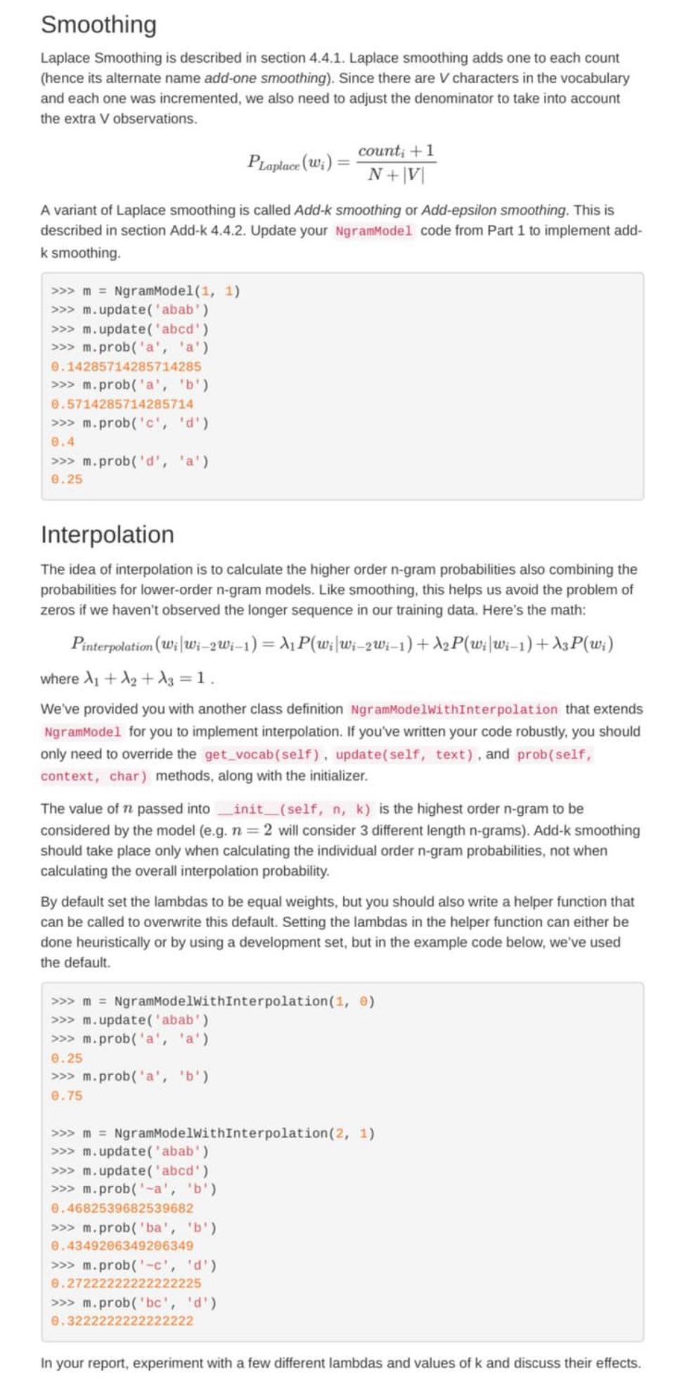 Solved Final Project N-Gram Language Models In the textbook, | Chegg.com