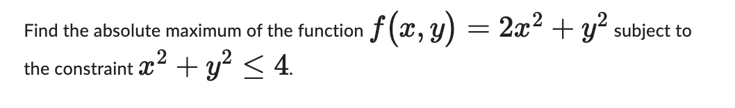 Solved Find the absolute maximum of the function | Chegg.com