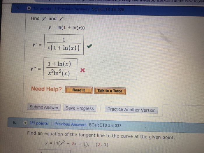 Solved Previous Answers SCalcE18 3.6.026 Find y and y". y = | Chegg.com