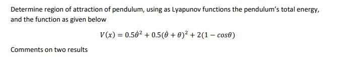 Determine region of attraction of pendulum, using as | Chegg.com