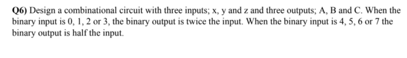 Solved Q6) Design a combinational circuit with three inputs; | Chegg.com