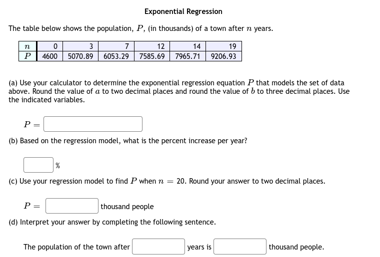 Solved Exponential RegressionThe table below shows the | Chegg.com